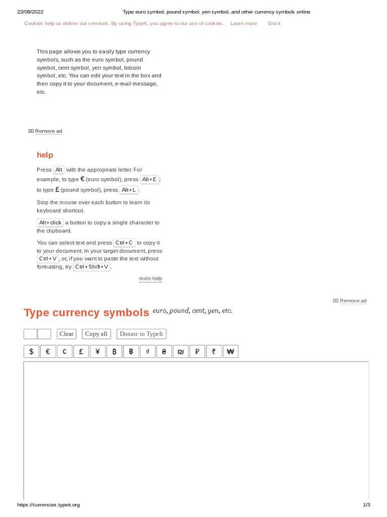 Type Currency Symbols Online | PDF | Japanese Yen | Keyboard Shortcut