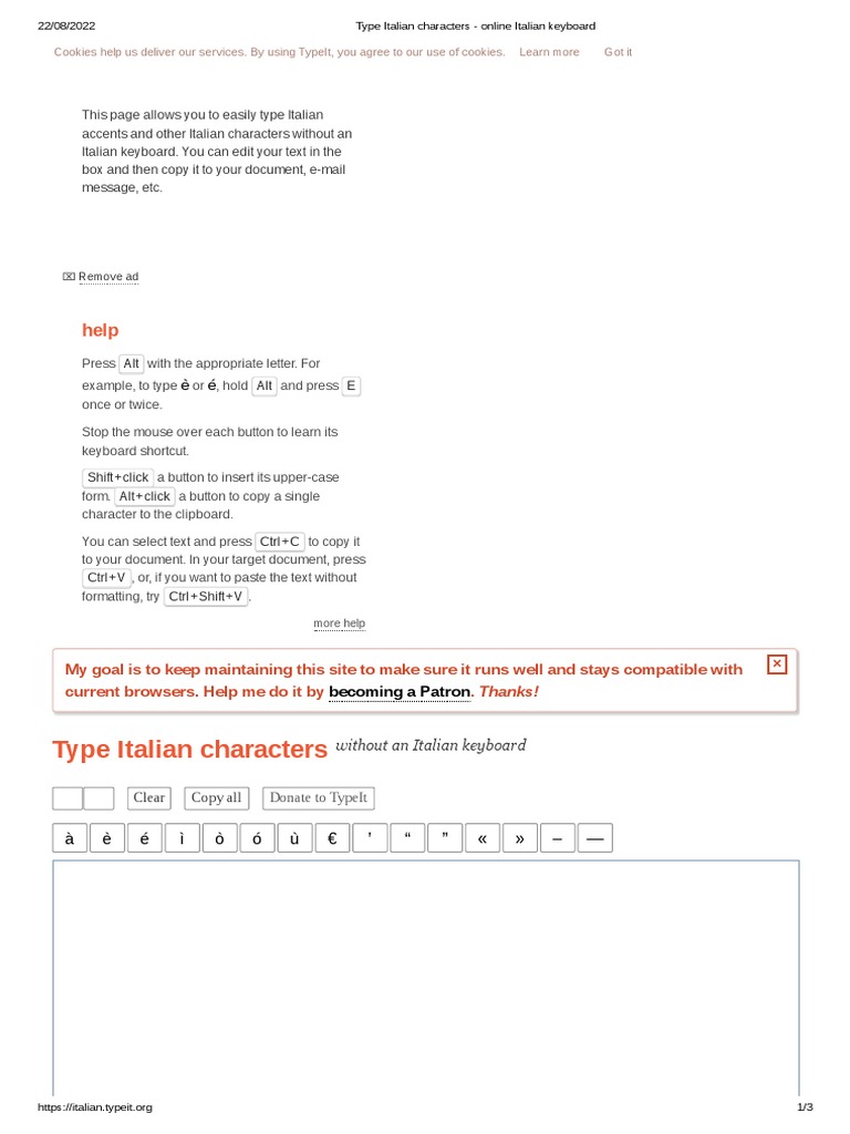 An Online Tool For Typing Italian Characters And Accents Without An Italian Keyboard Pdf