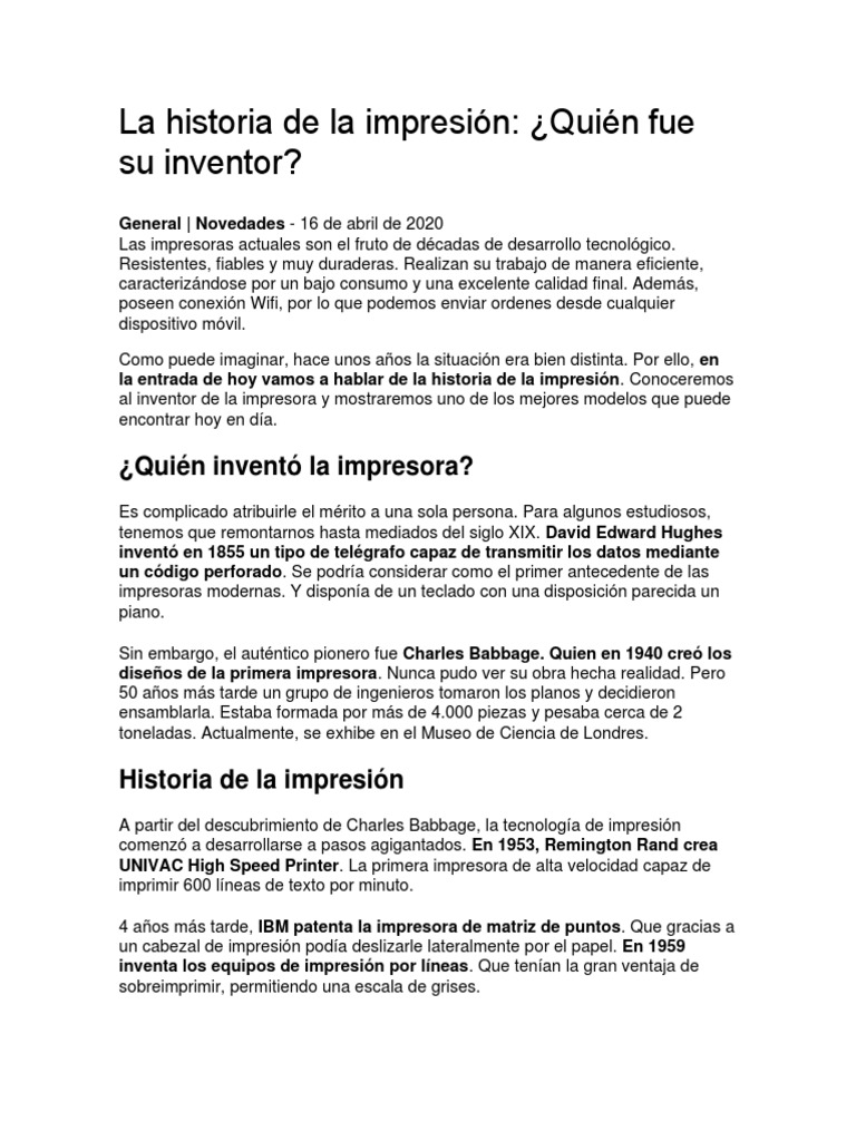 La Historia de La Impresión | PDF La Historia de La Impresión | PDF