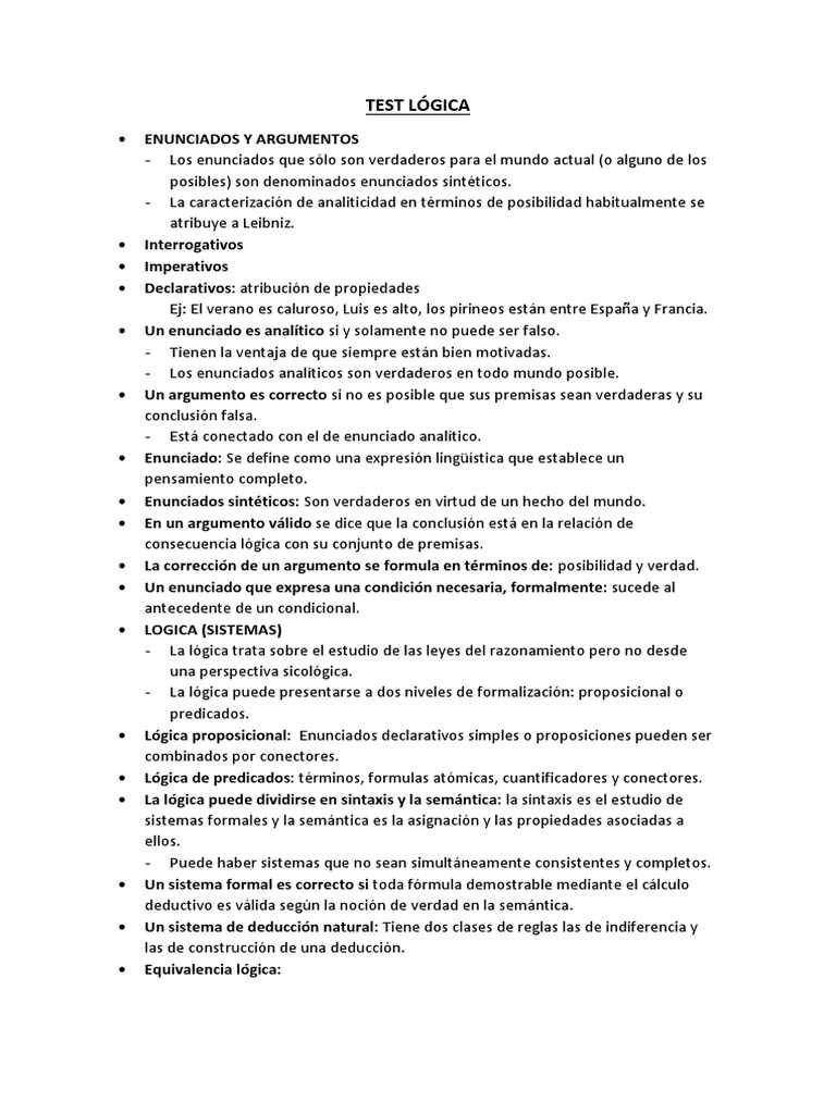 TEST LÓGICA | PDF | Lógica de primer orden | Lógica