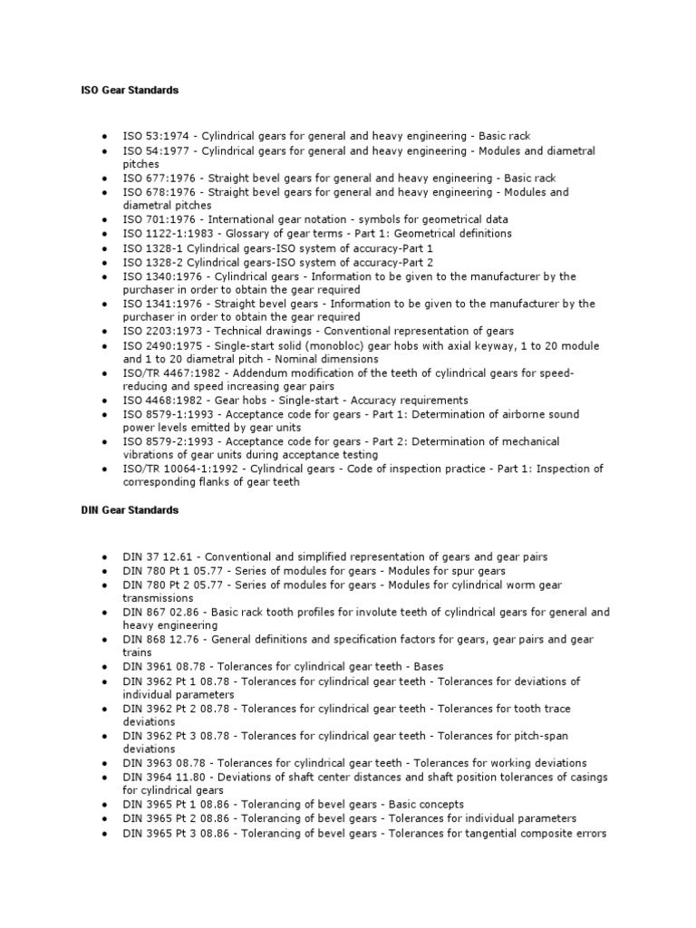 List of Gear Standard | PDF | Gear | Engineering Tolerance