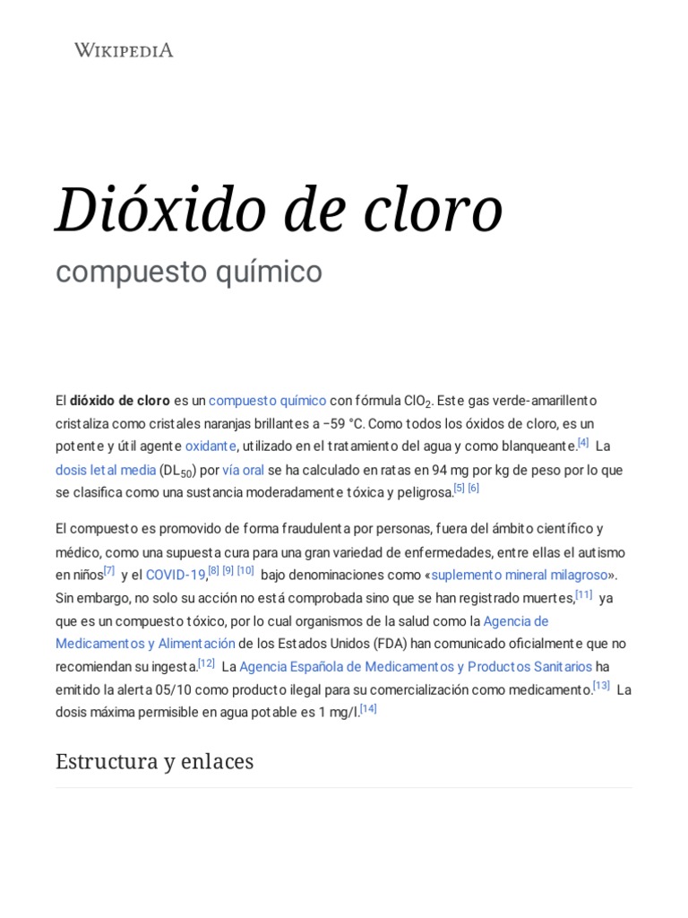 Dióxido de Cloro - Wikipedia, La Enciclopedia Libre | PDF