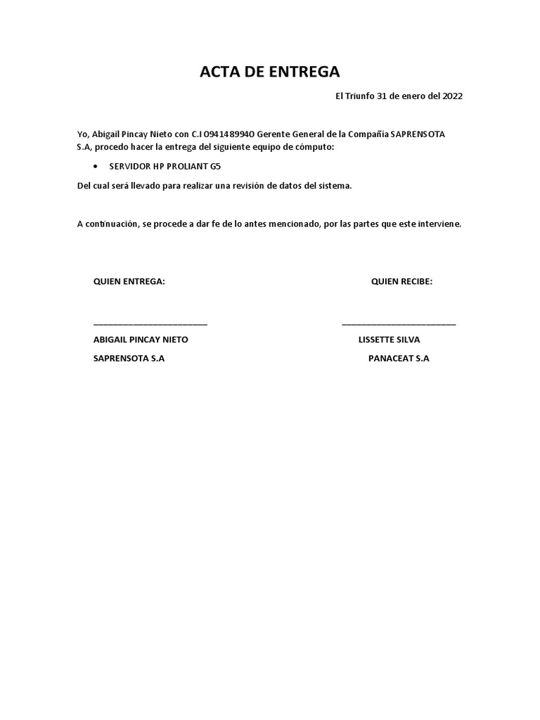 Acta de Entrega | PDF