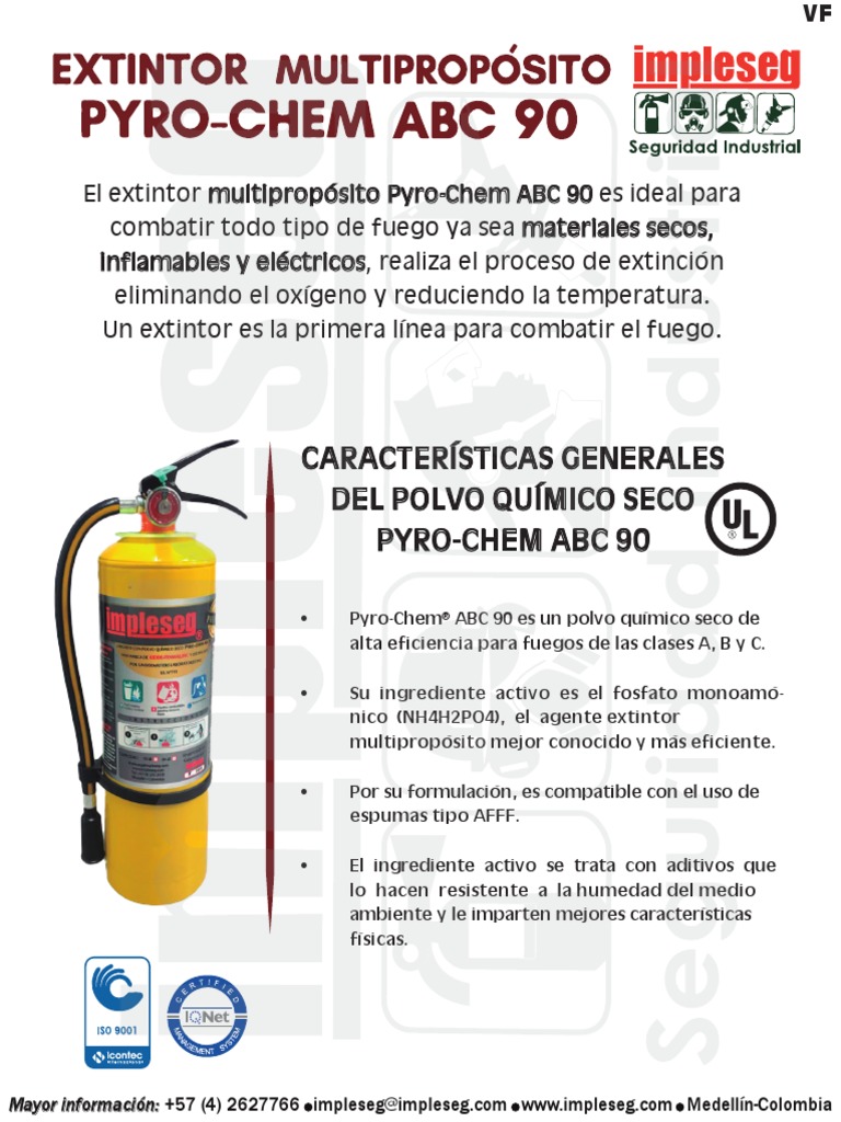 Ficha Técnica Pyro-Chem ABC 90 | PDF | Oxígeno | Ciencias fisicas