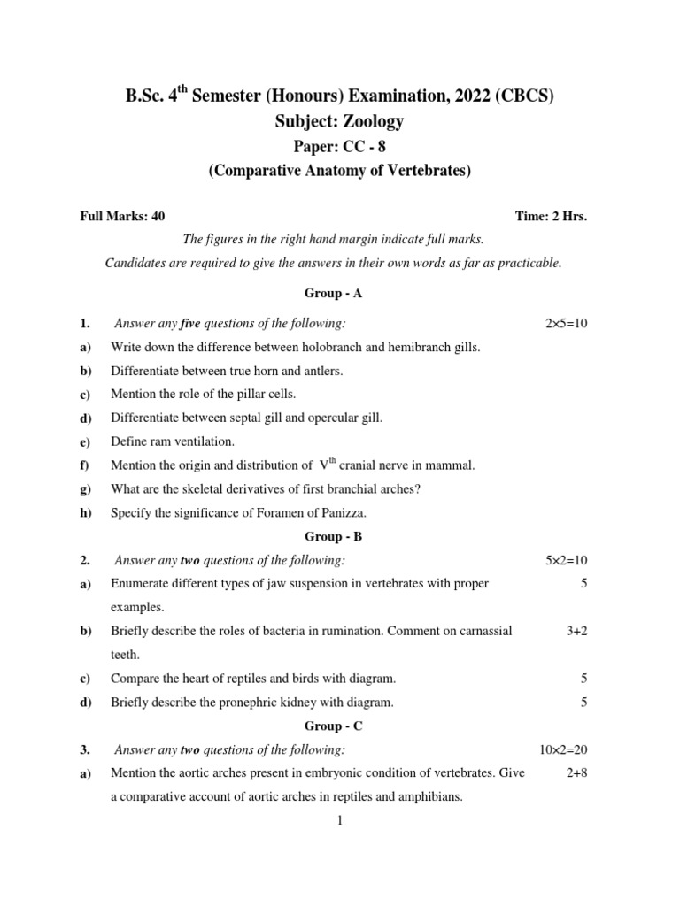 B.Sc. 4 Semester (Honours) Examination, 2022 (CBCS) Subject: Zoology ...