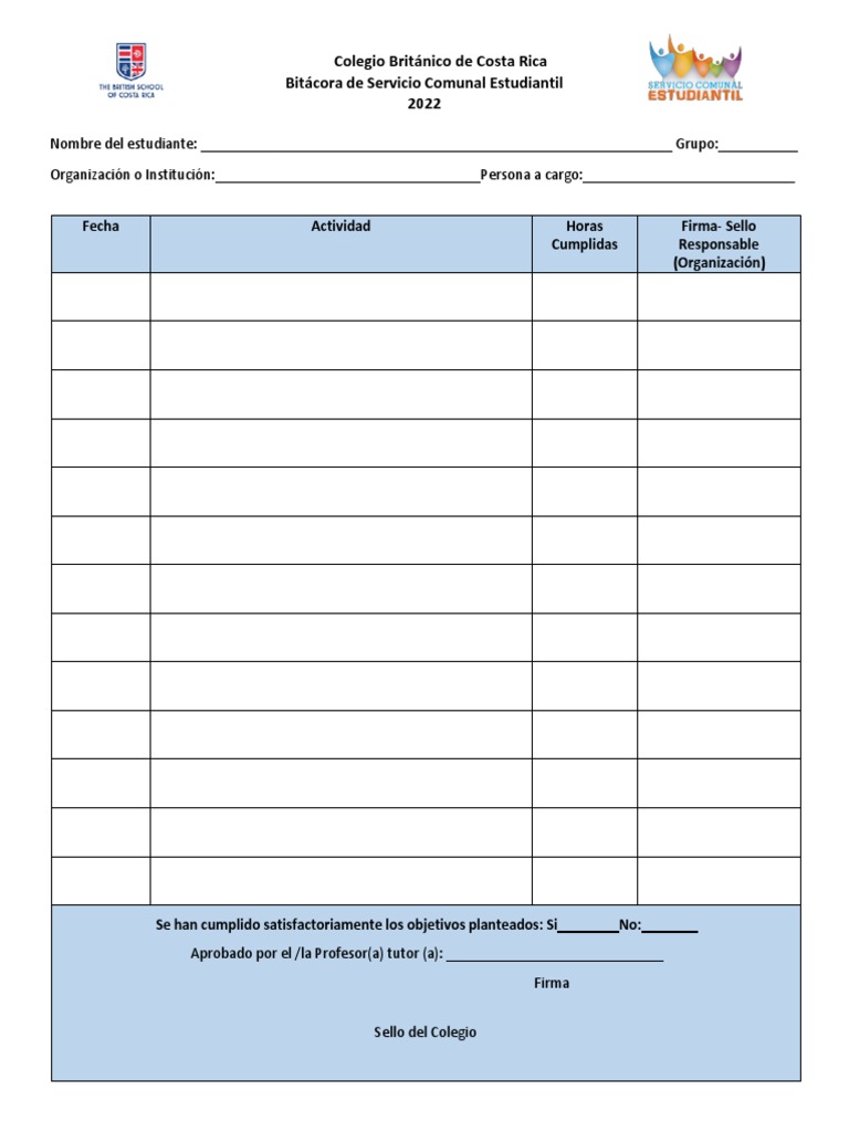 Bitácora Servicio Comunal | PDF
