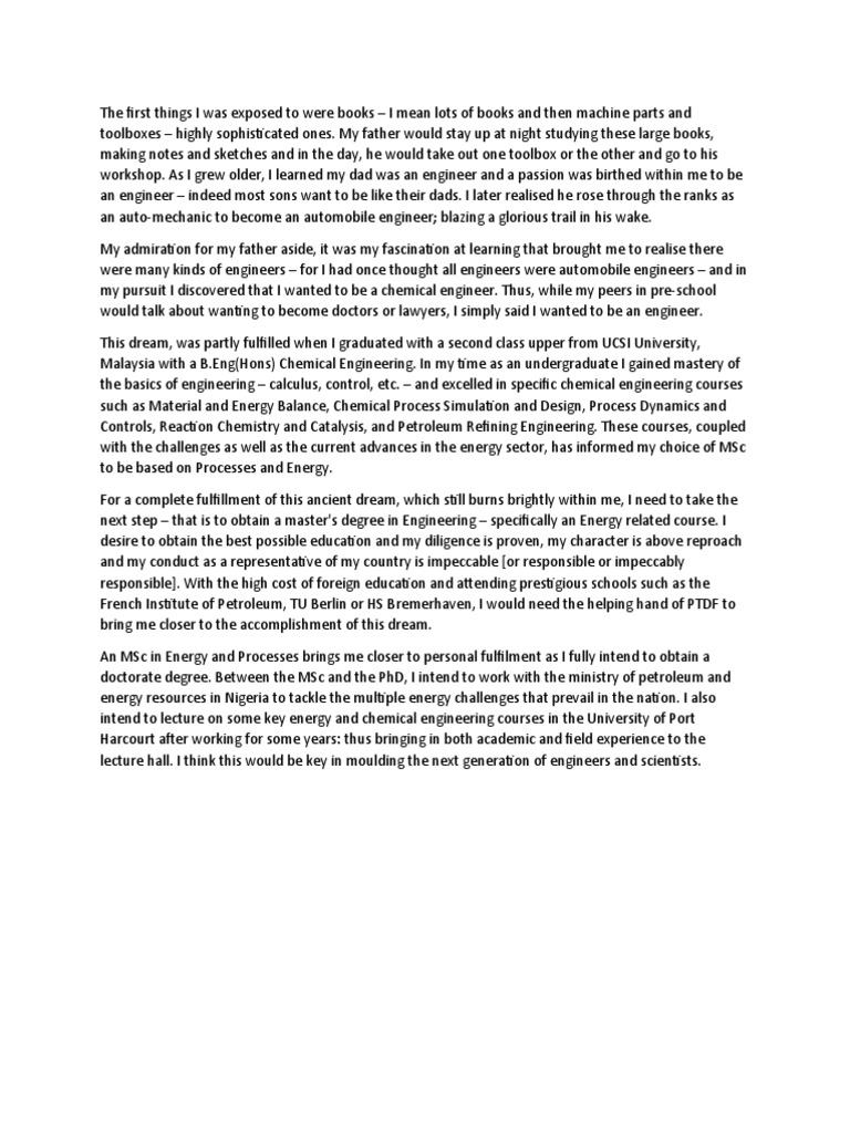 Sepribo Braide PTDF Personal Statement | PDF | Engineer | Engineering