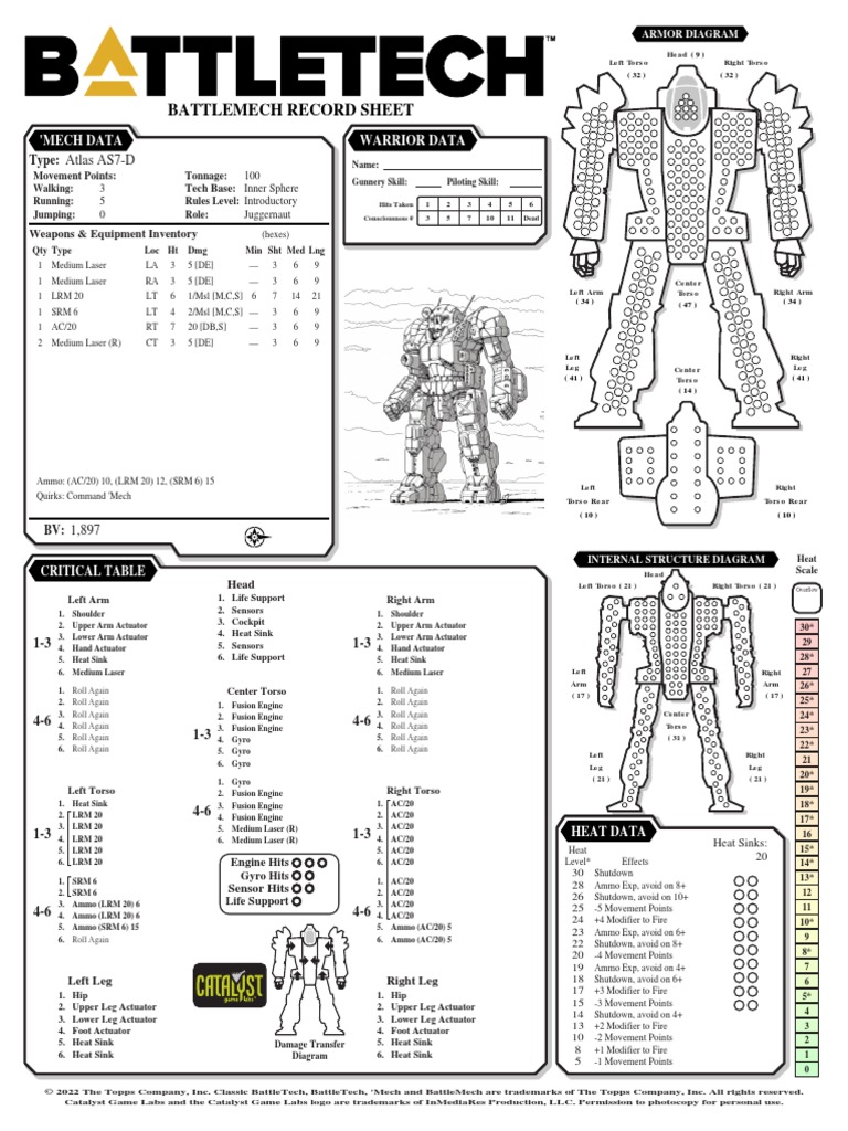 Atlas AS7-D | PDF | Battle Tech