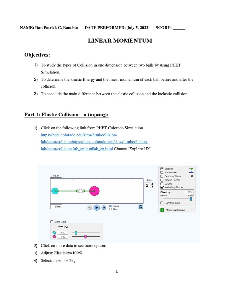 Activity On Linear Momentum For Laboratory (Bautista) | PDF | Collision ...
