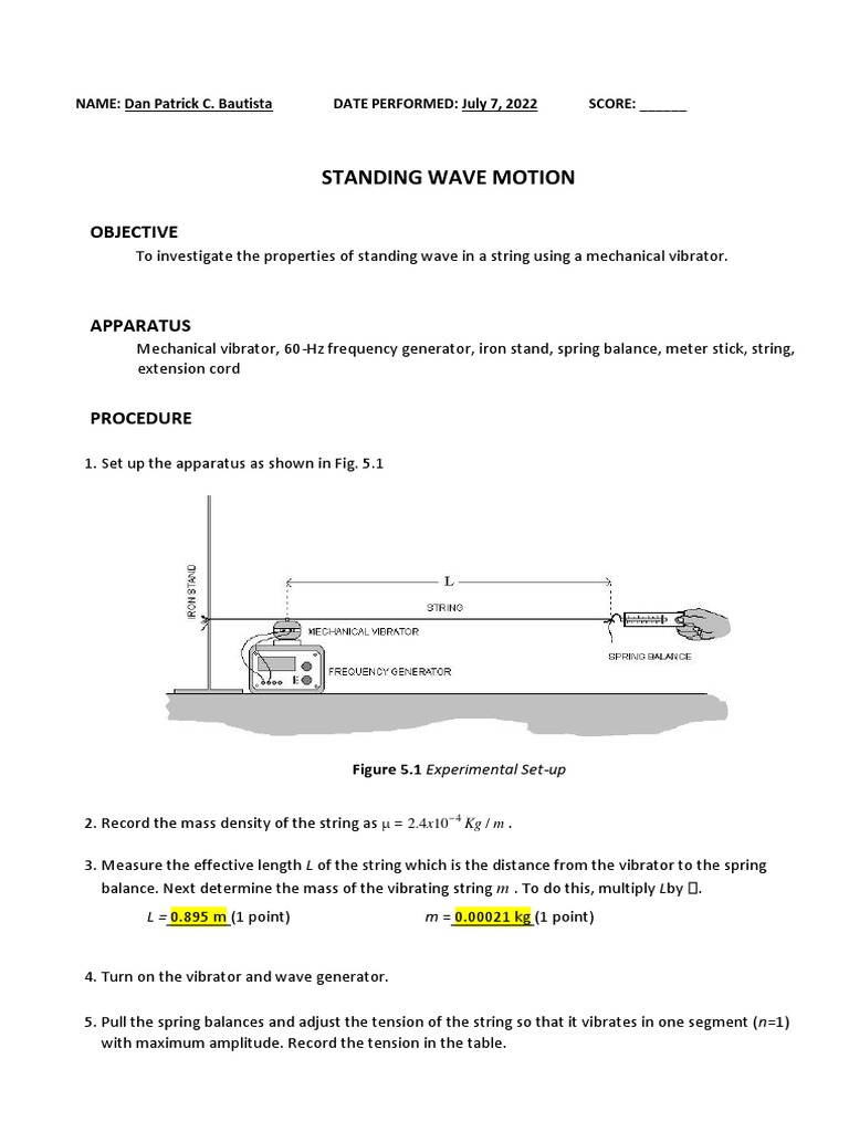 Activity On Standing Wave Motion For Laboratory (Bautista) | PDF ...