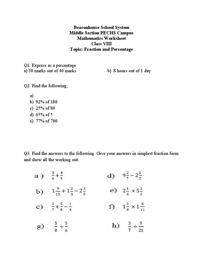 Beaconhouse School System Middle Section PECHS Campus Mathematics ...