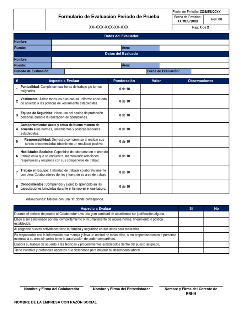 Formulario de Evaluación Periodo de Prueba | PDF
