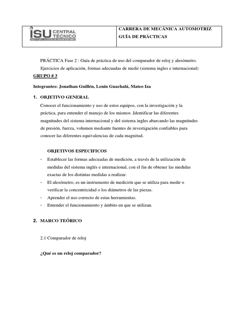 Uso de Reloj Comparador y Alesómetro | PDF | Medición | Reloj