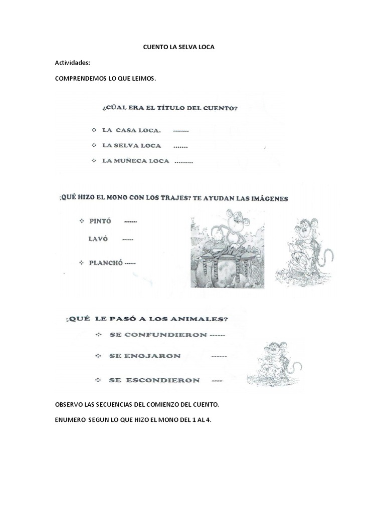 Actividades para el cuento "La Selva Loca" | PDF