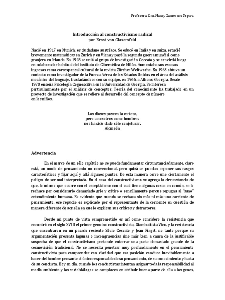Introducción al constructivismo radical: Un análisis del documento ...
