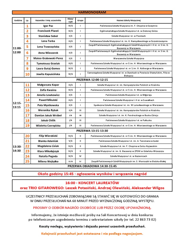 Harmonogram GITAROWE NASTROJE 2022 | PDF