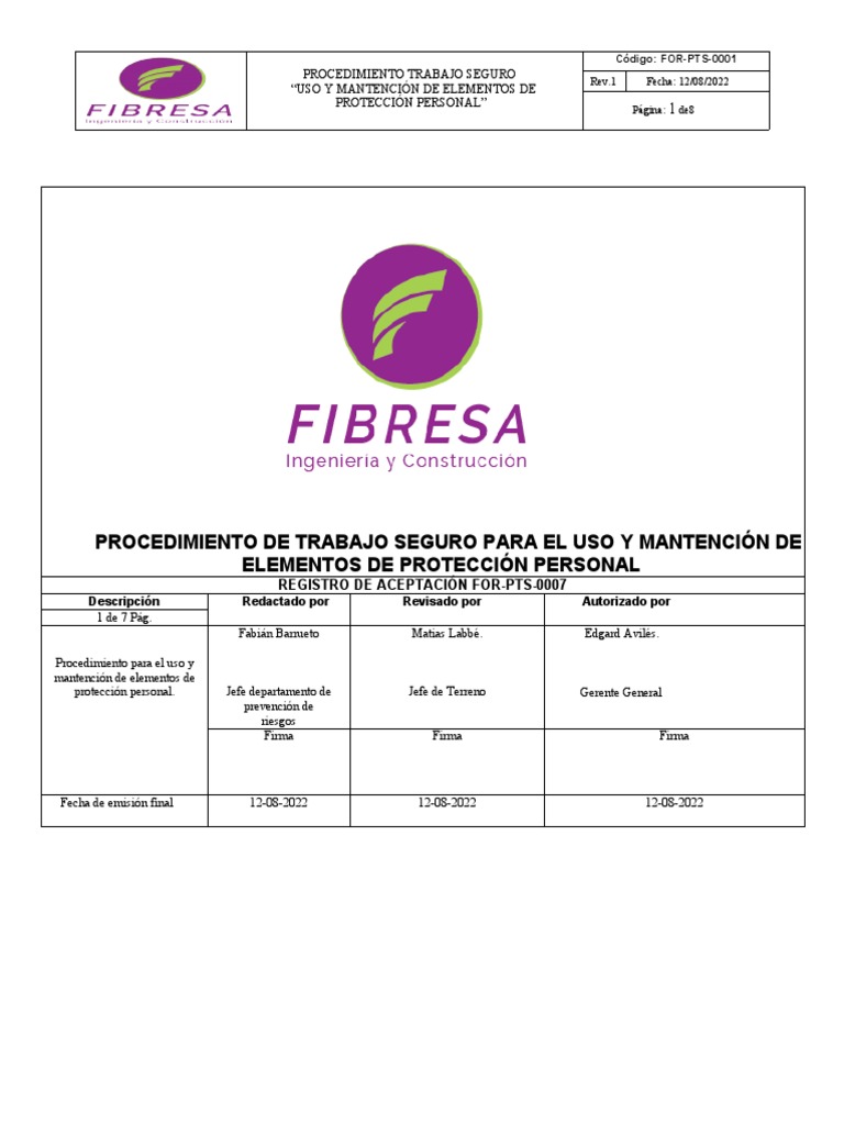 PTS Uso y Mantencion de Los Epp | PDF | Equipo de protección personal