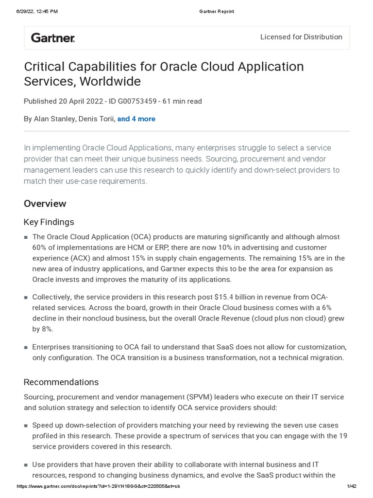 Critical Capabilities For Oracle Cloud Application Services, Worldwide, 2022 | Download Free PDF ...