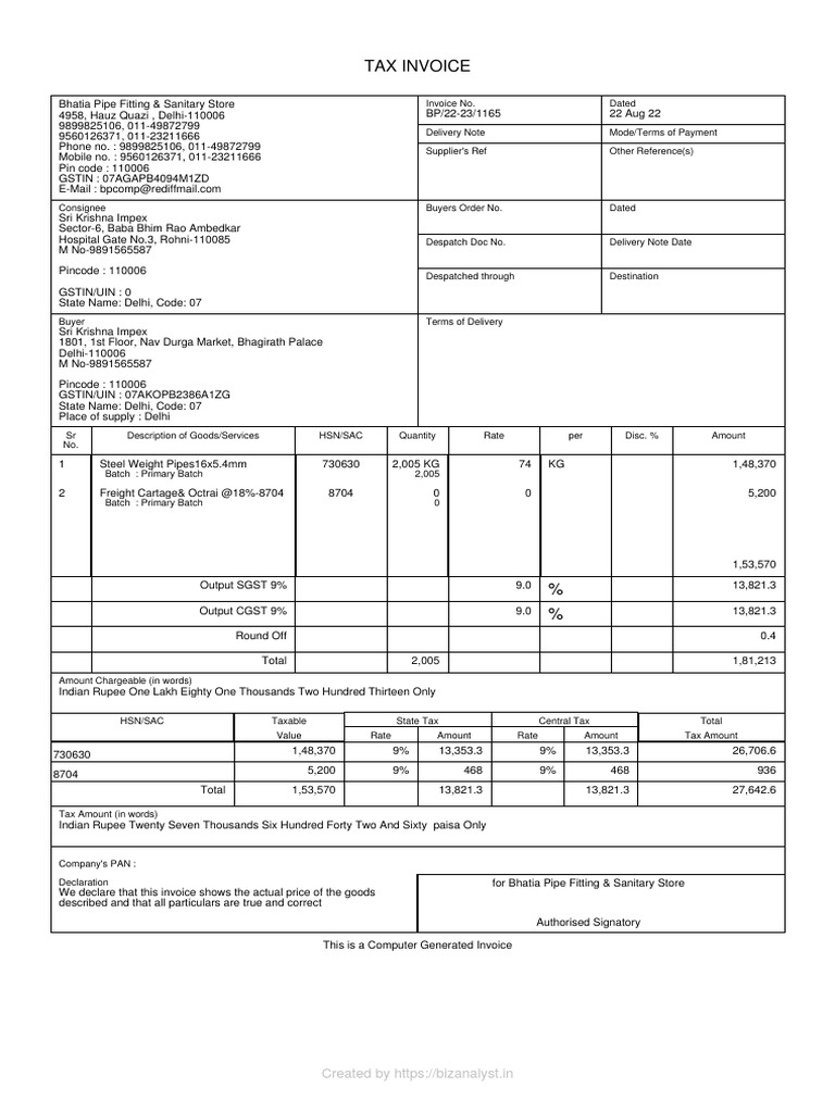 Sri Krishna Impex-BP22-231165-22 Aug 22 | PDF | Government Finances ...