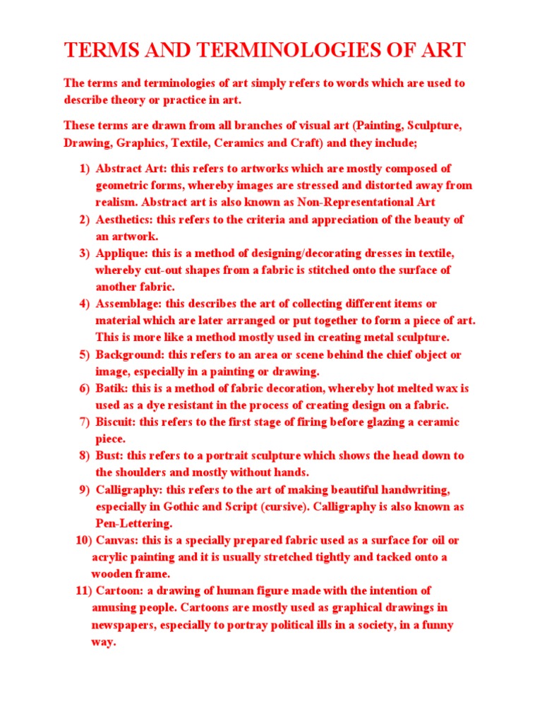 Terms and Terminologies of Art 3 | PDF | Paintings | Drawing