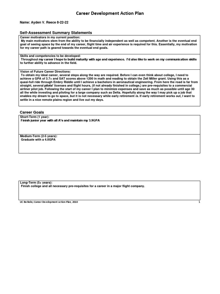 Career Development Action Plan | PDF | Career & Growth