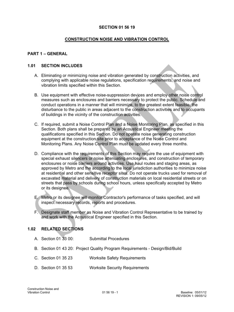 Noise and Vibration Plan - SAMPLE | PDF