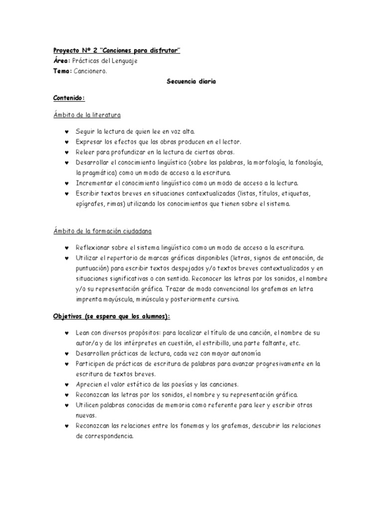 Secuencia Diaria Nº1cancionero, Manuelita | PDF | Escritura | Evaluación