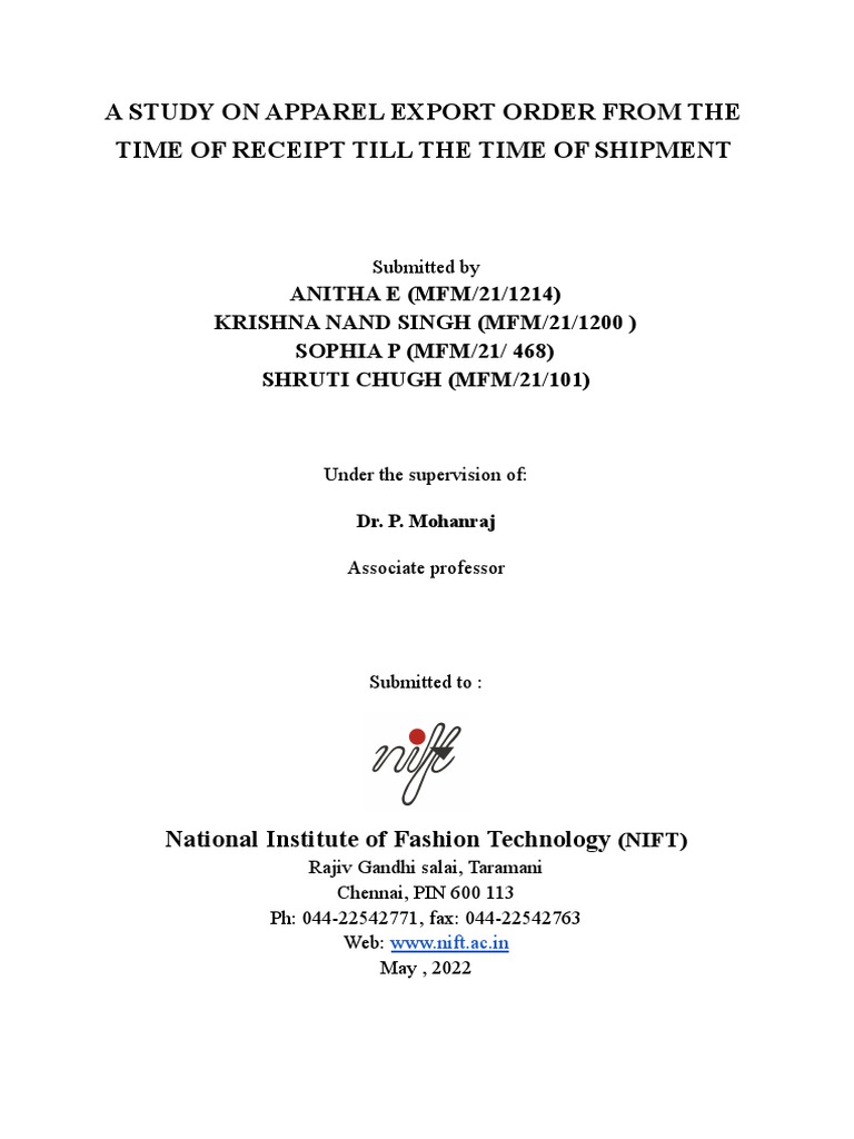 A Study On Apparel Export Order From The Time of Receipt Till The Time ...