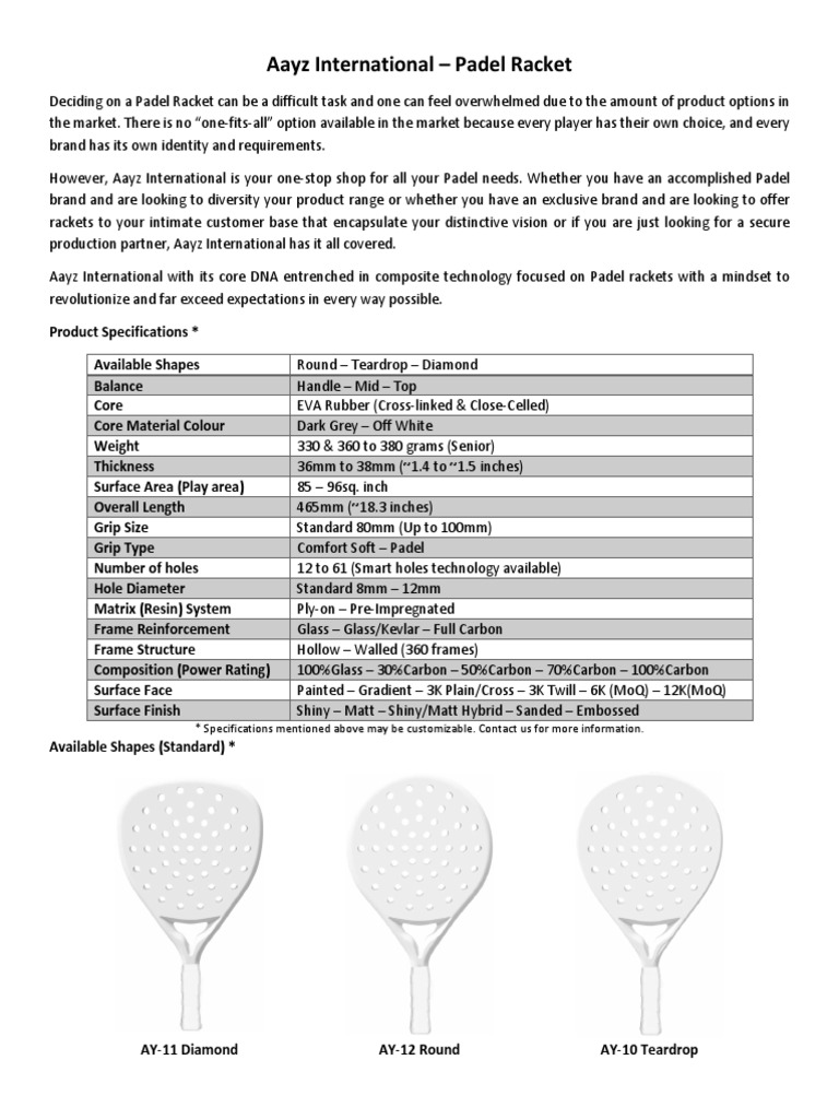 Aayz International - Product Specification - Padel Racket | Download ...