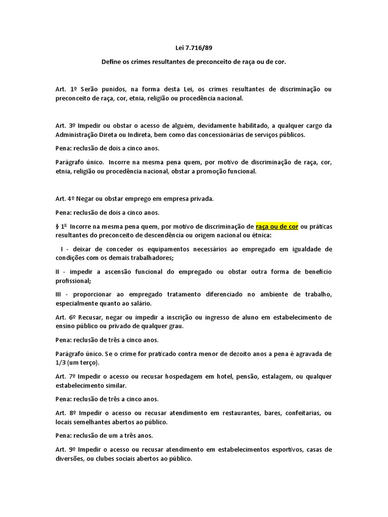 Lei define crimes de preconceito | PDF | Discriminação | Crimes