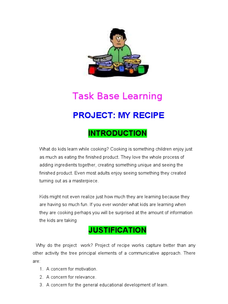 Task Base Learning: Project: My Recipe | PDF | Menu | Vocabulary