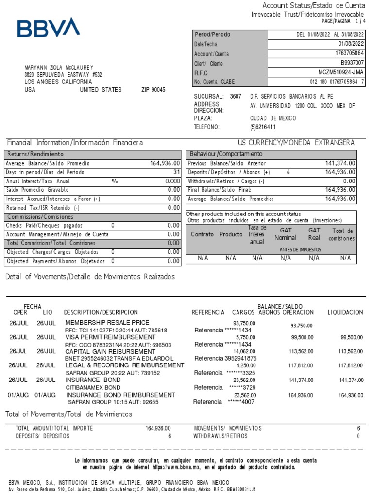 BBVA Bank Statement Overview | PDF | Banks | Money