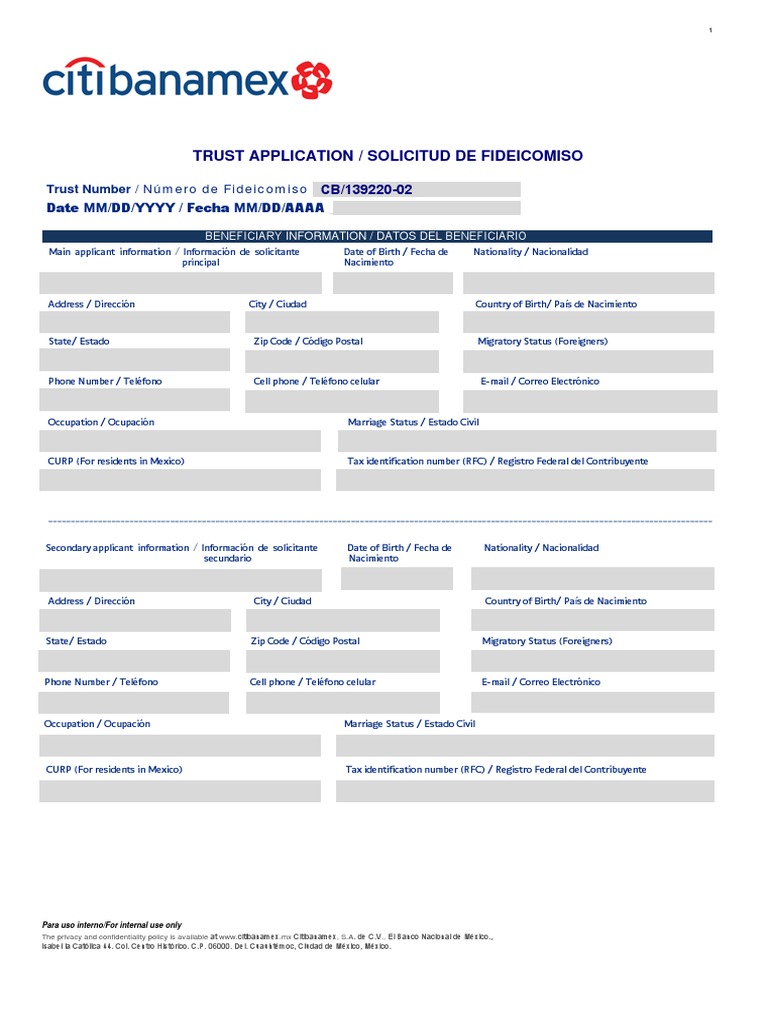 Citibanamex Trust Account Application | PDF