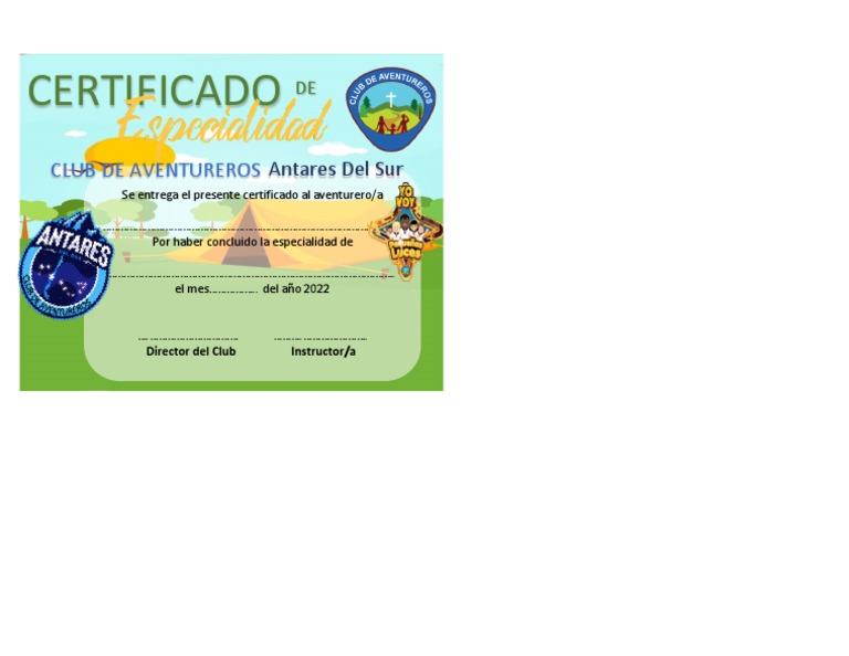 Certificado de Especialidad Aventureros | PDF | Hogar, jardinería y ...