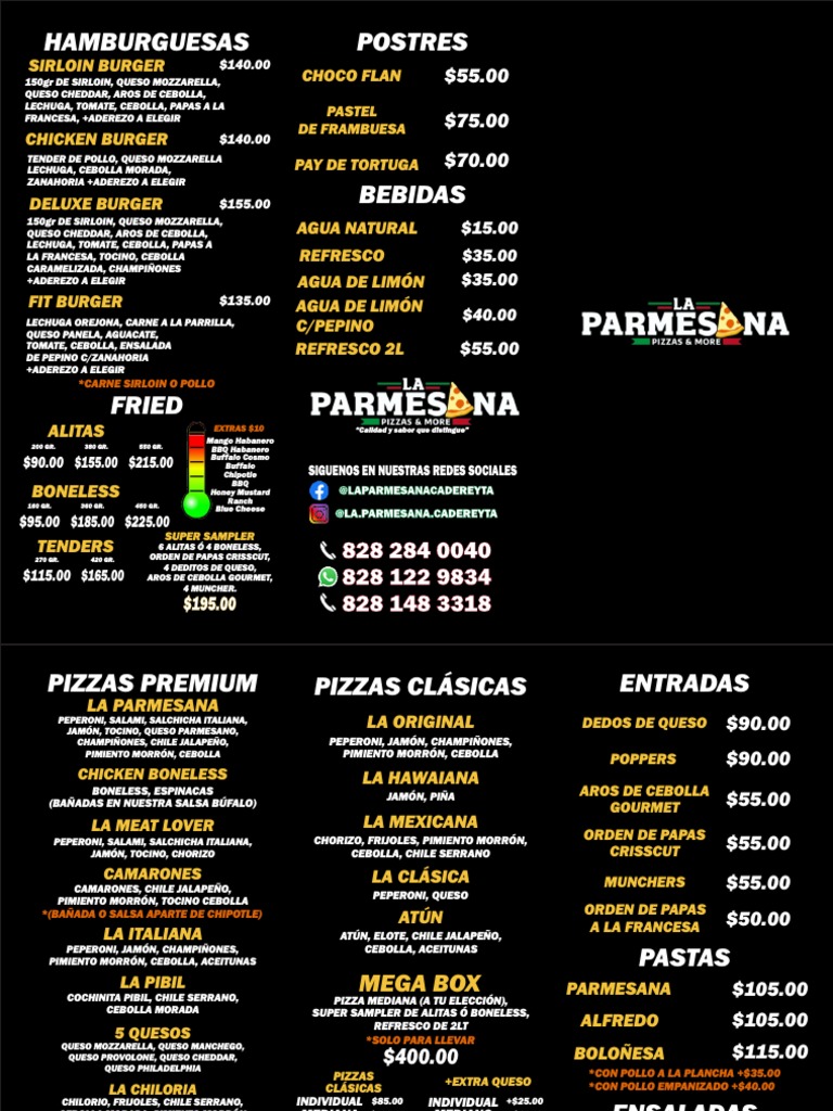 Menu Triptico de La Parmesana | PDF