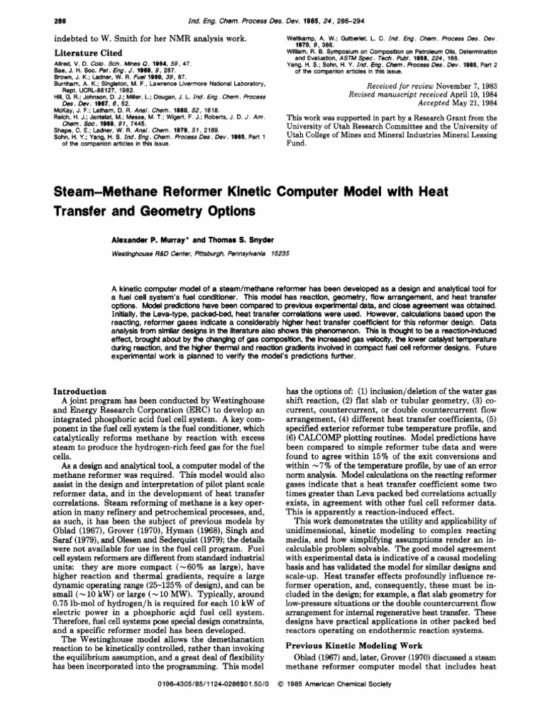 Steam-Methane Reformer Kinetic Computer Model With Heat | PDF ...
