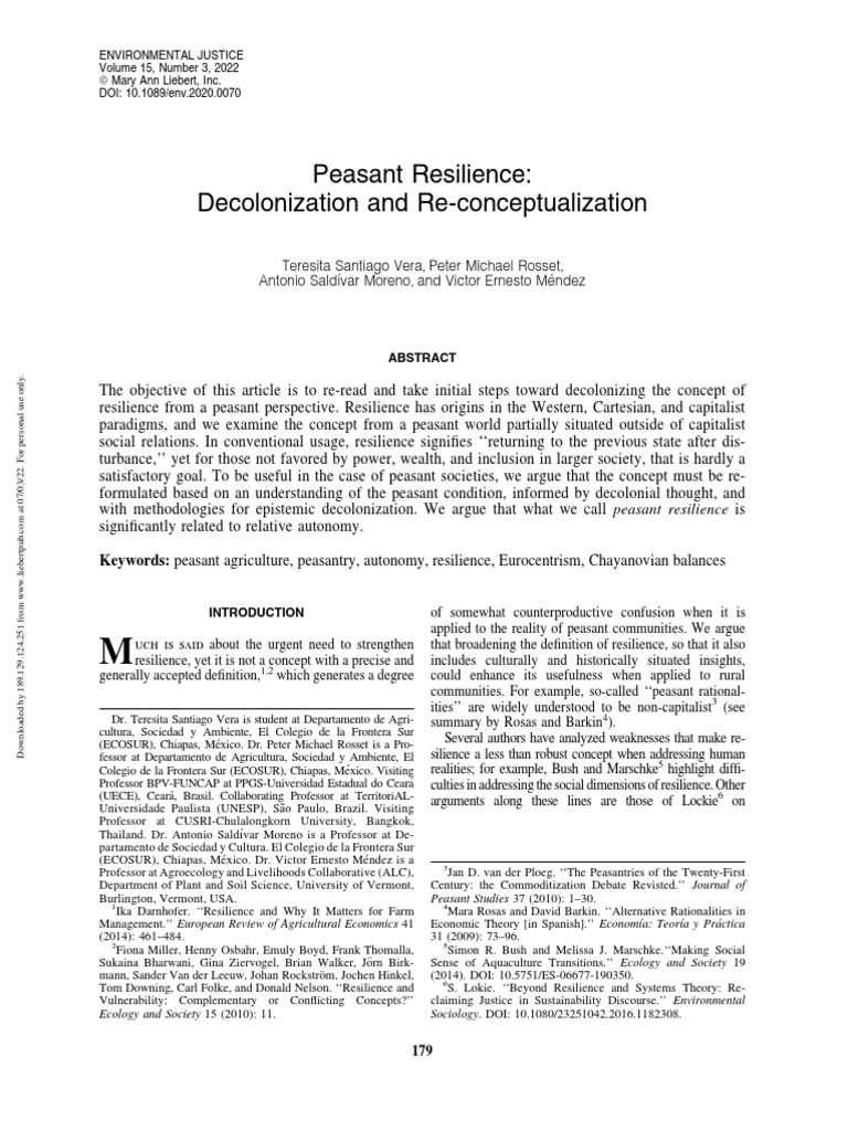 Peasant Resilience-Decolonization and Re-Conceptualization | Download Free PDF | Ecological ...