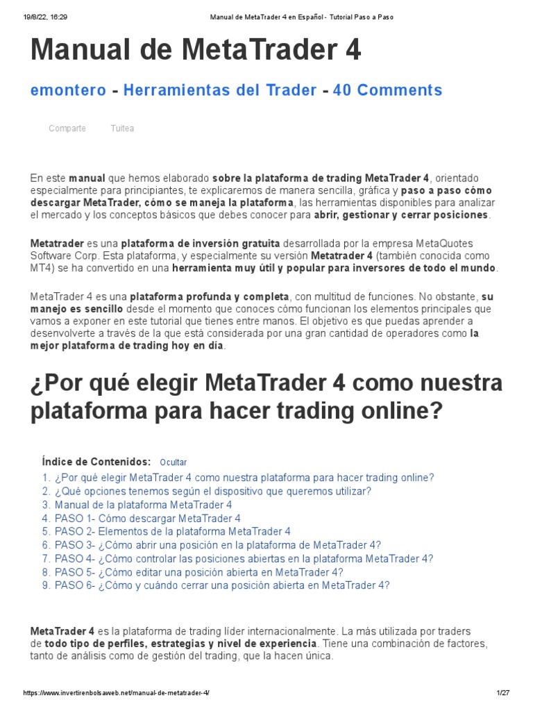 Manual de MetaTrader 4 en Español - Tutorial Paso A Paso | PDF | Aplicación movil | Mercado de ...