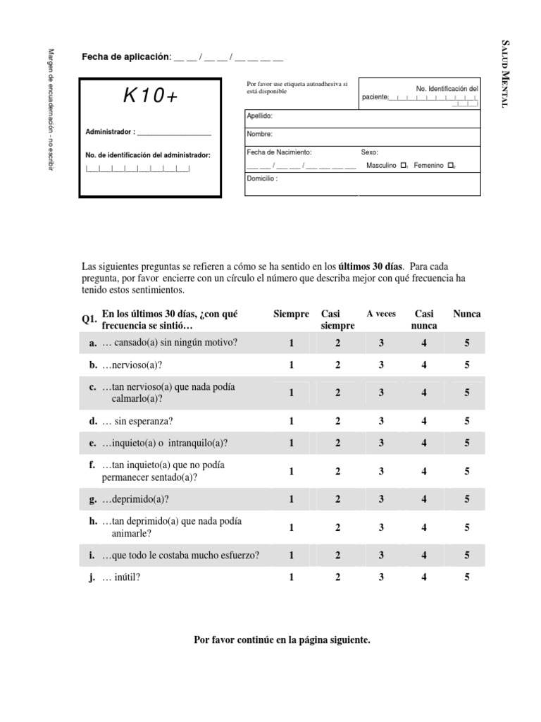 Spanish K10 | PDF | Ciencias de la Salud