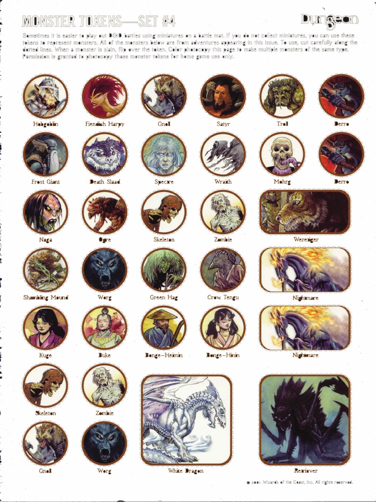 RPG d20 D&D 3E 3.5E Counters Tokens Dungeon Magazine - Monster Token ...