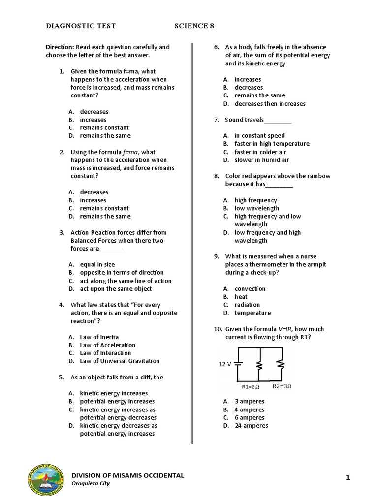 Science 8 Diagnostic Test | PDF | Earthquakes | Meiosis