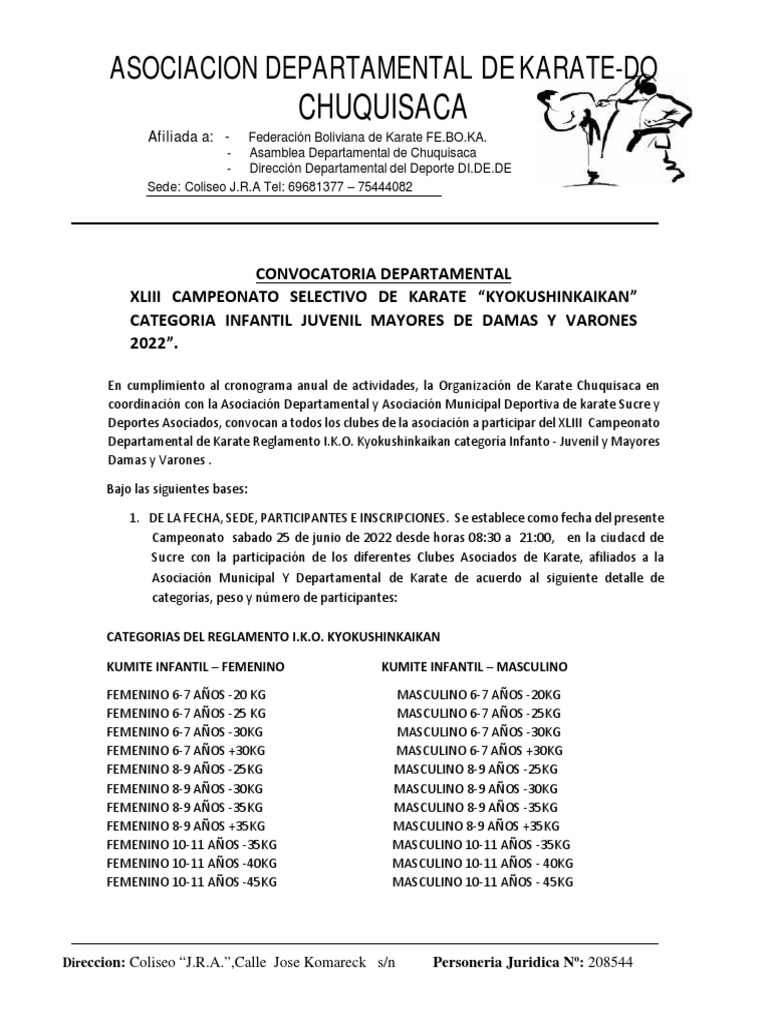 Convocatoria Campeonato Deptal. de Mayo de 2022 | PDF | Kárate | Kata