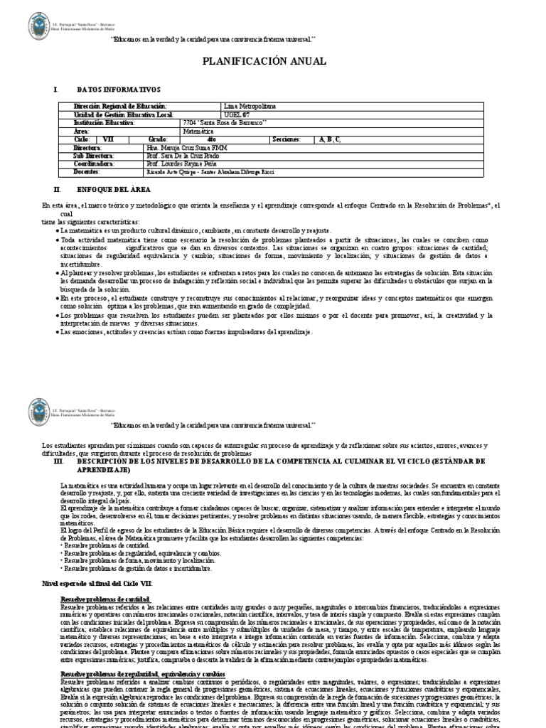 Planificación Anual 4to Año | PDF | Ecuaciones | Geometría