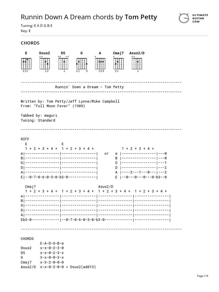 Tom Petty - Runnin' Down A Dream | PDF | Musical Forms | Songs