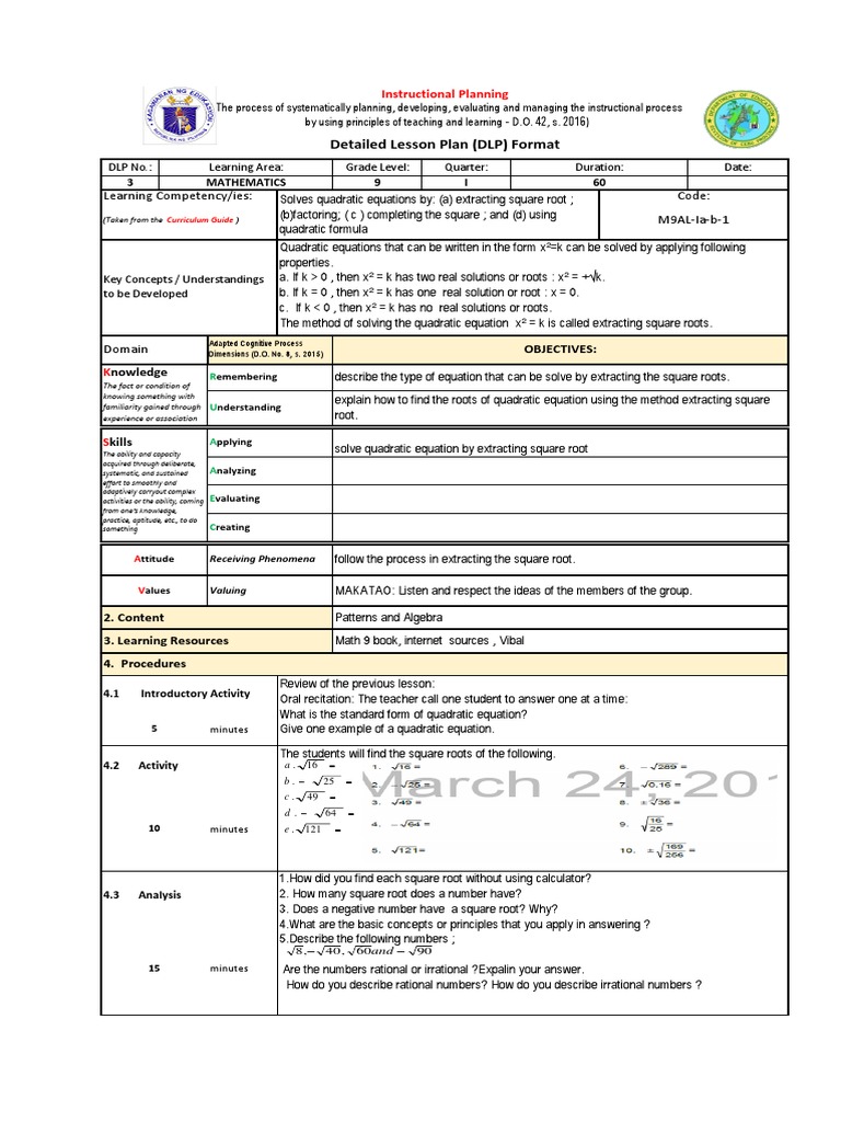 Detailed Lesson Plan (DLP) Format: Instructional Planning | PDF ...