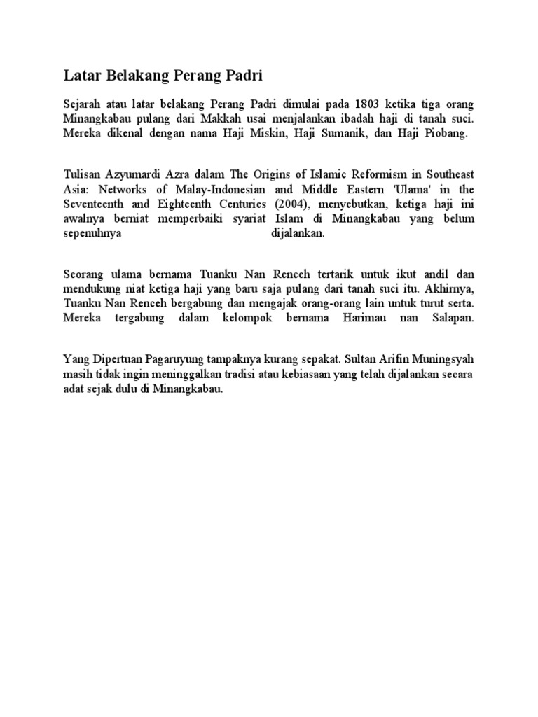 Latar Belakang Perang Padri | PDF