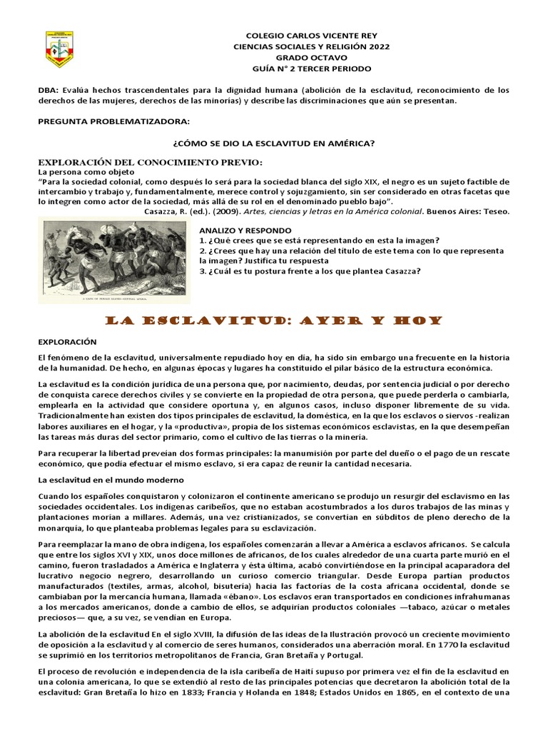Guía #2 La Esclavitud Sociales Octavo | PDF | Esclavitud | Abolicionismo