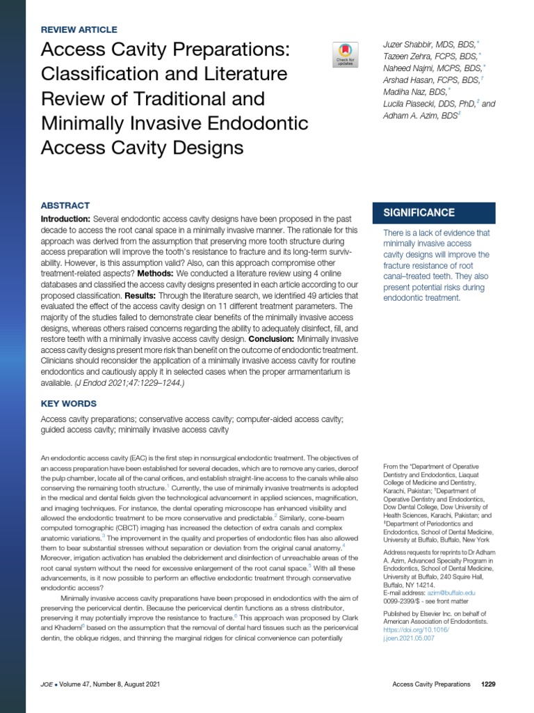 Access Cavity Preparations Classi Fication And Literature Review Of Traditional And Minimally