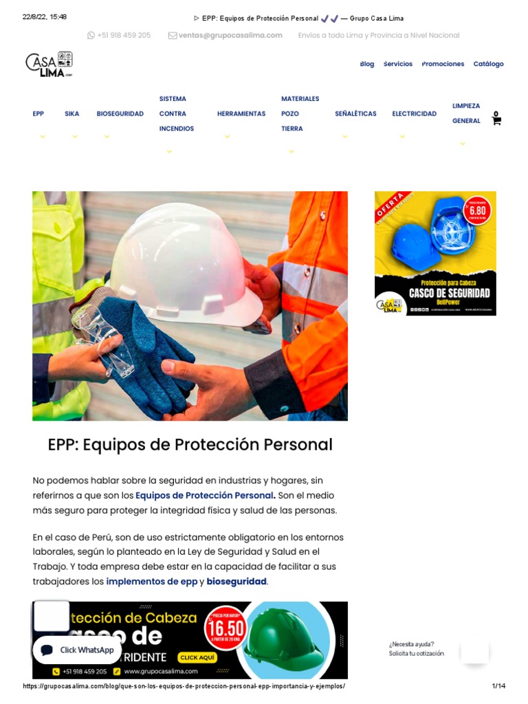 EPP - Equipos de Protección Personal - Grupo Casa Lima | PDF | Guante | Casco