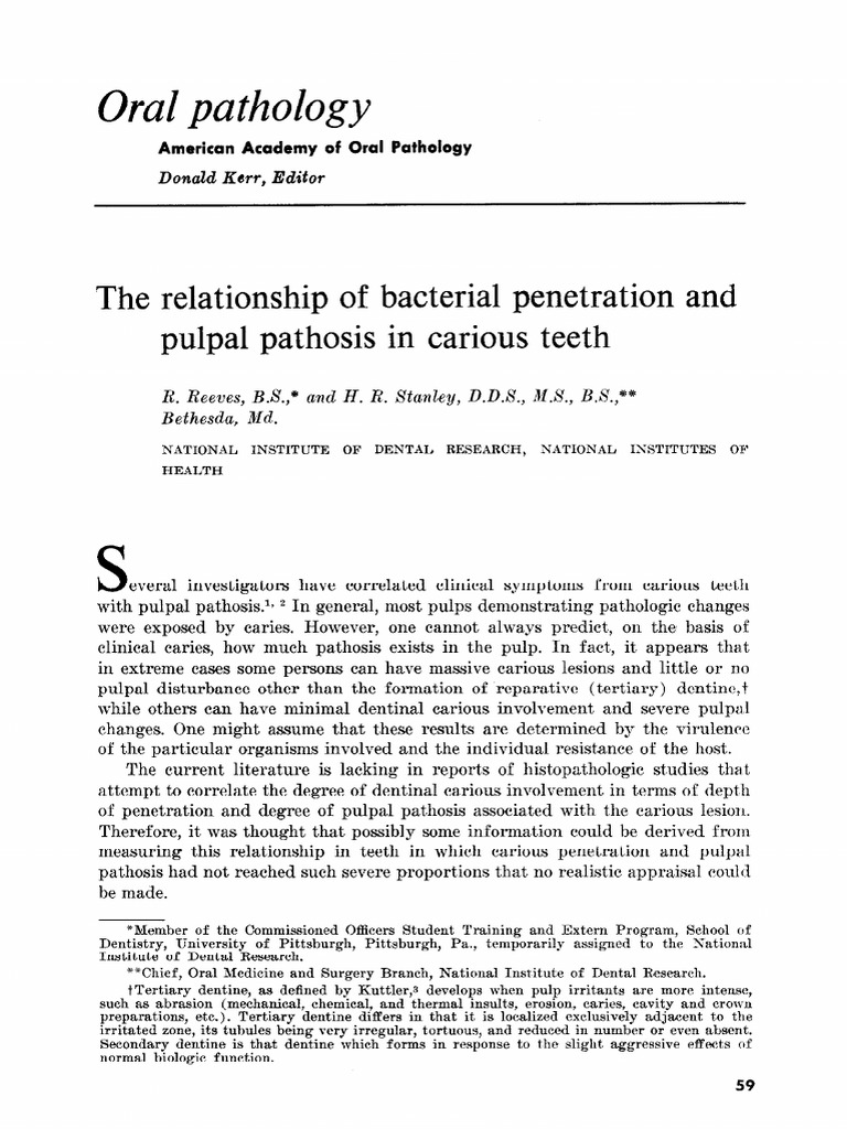 Oral Pathology: The Relationship of Bacterial Penetration and Pulpal ...